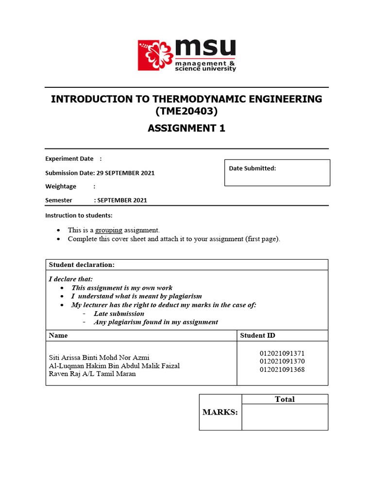 Thermo Assignment 1 | PDF | Atmosphere Of Earth | Density