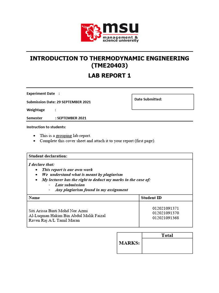 Thermo Lab Report 1 | PDF | Thermal Conduction | Heat Transfer
