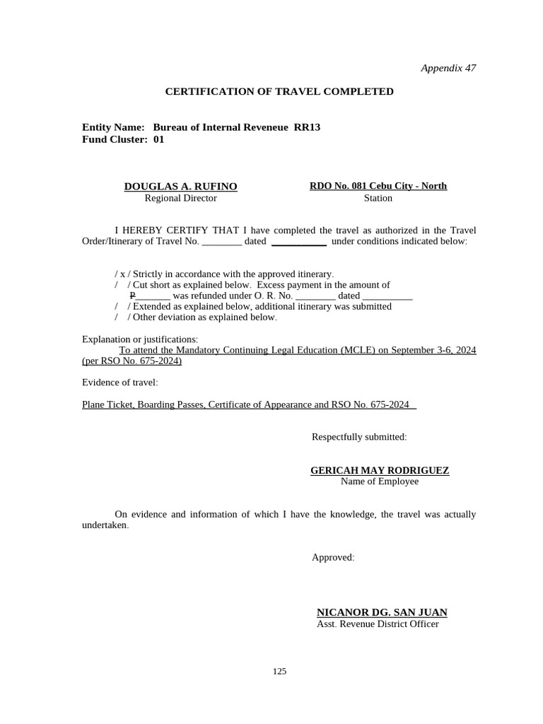 Certificate of Travel Completed | PDF