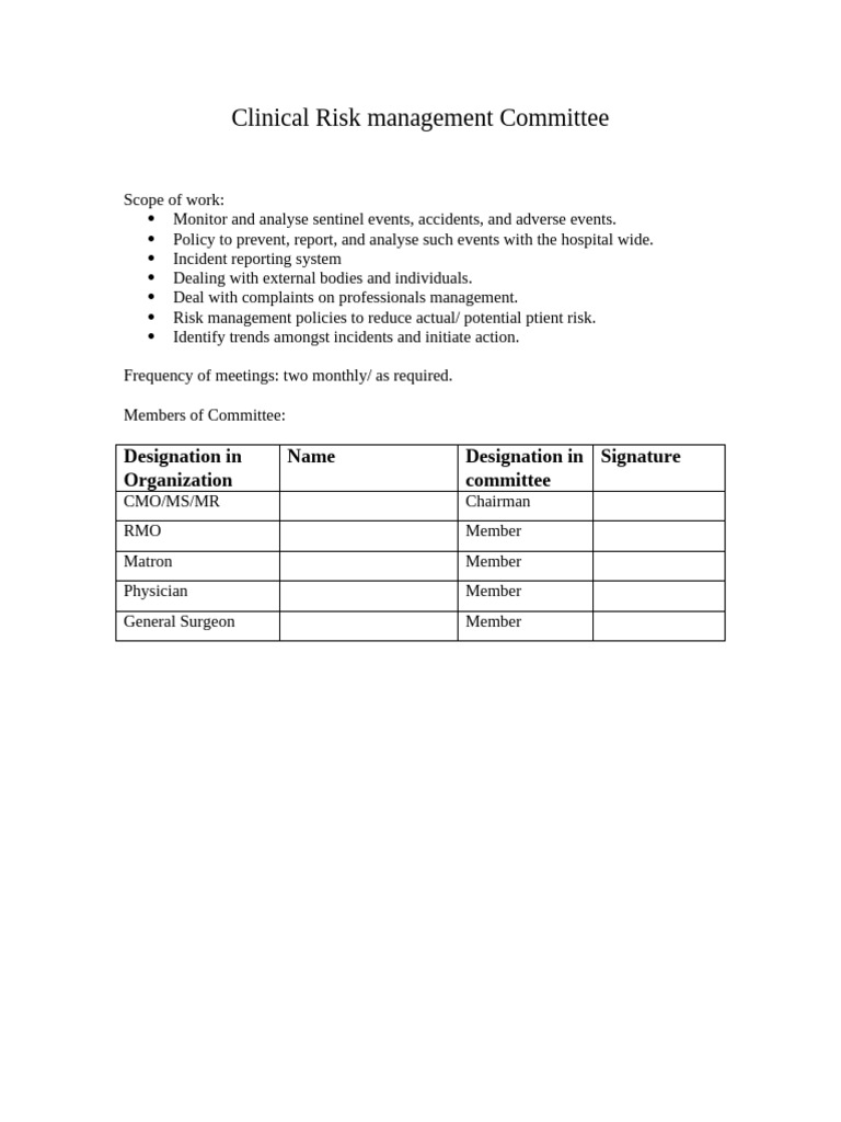 Clinical Risk Management Committee | PDF