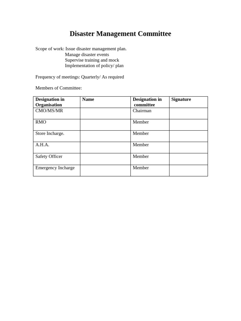 Disaster Management Committee | PDF