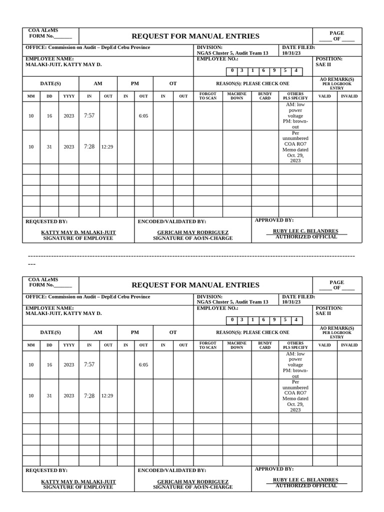 Template - Request For Manual Entry | PDF
