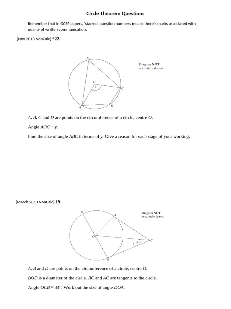 GCSE Circle Theorem Practice Questions | PDF | Circle | Angle