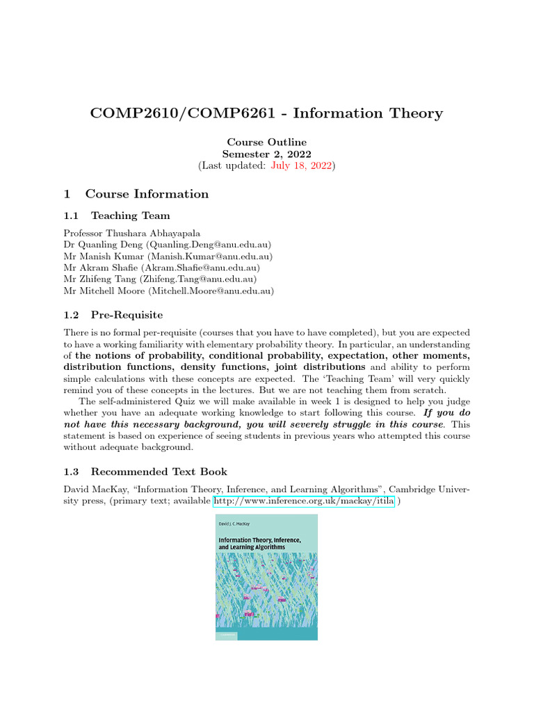 Information Theory Course Outline | PDF | Information | Data Compression