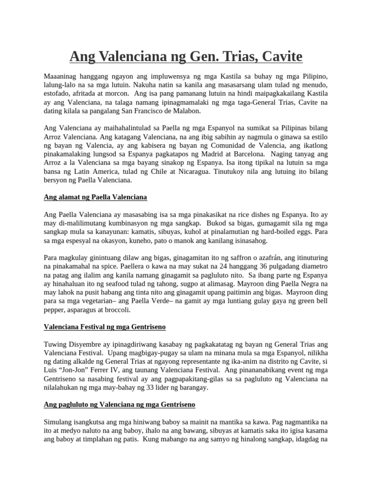 Ang Valenciana NG Gen. Trias, Cavite | PDF