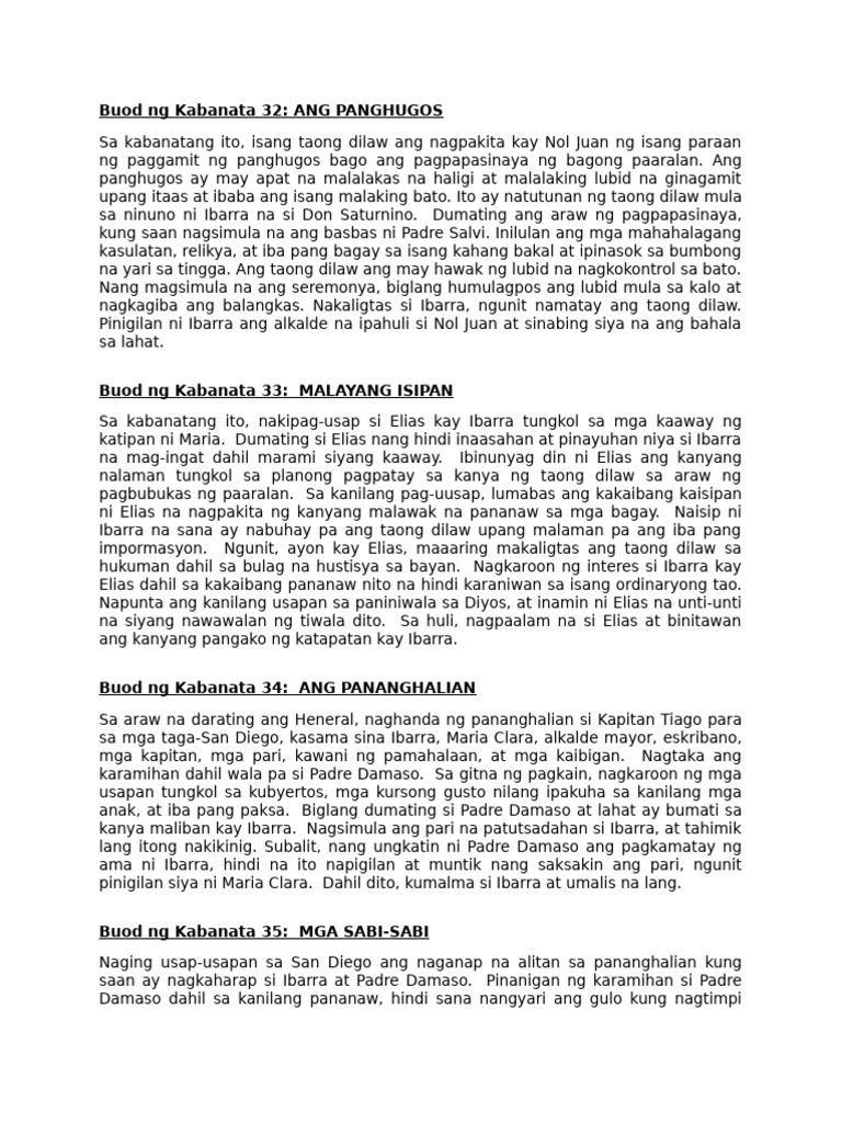 Noli Me Tangere - Buod NG Kabanata 32-38 | PDF