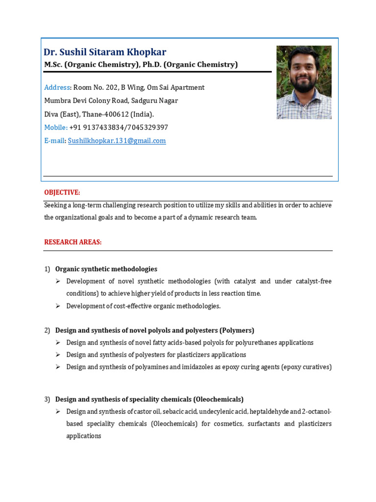 CV (Sushil Khopkar) 05-04-24 | PDF | Polyester | Epoxy