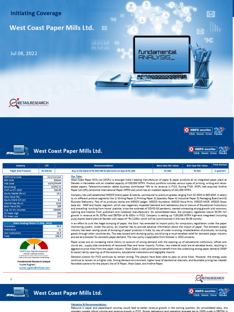 HSL - Initiation - West Coast Paper Mills - 08072022 | PDF | Paper ...