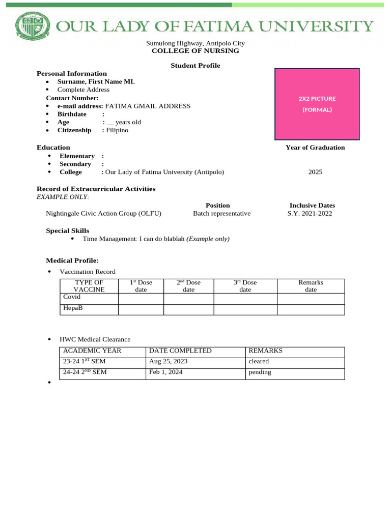 Student Profile Format | PDF