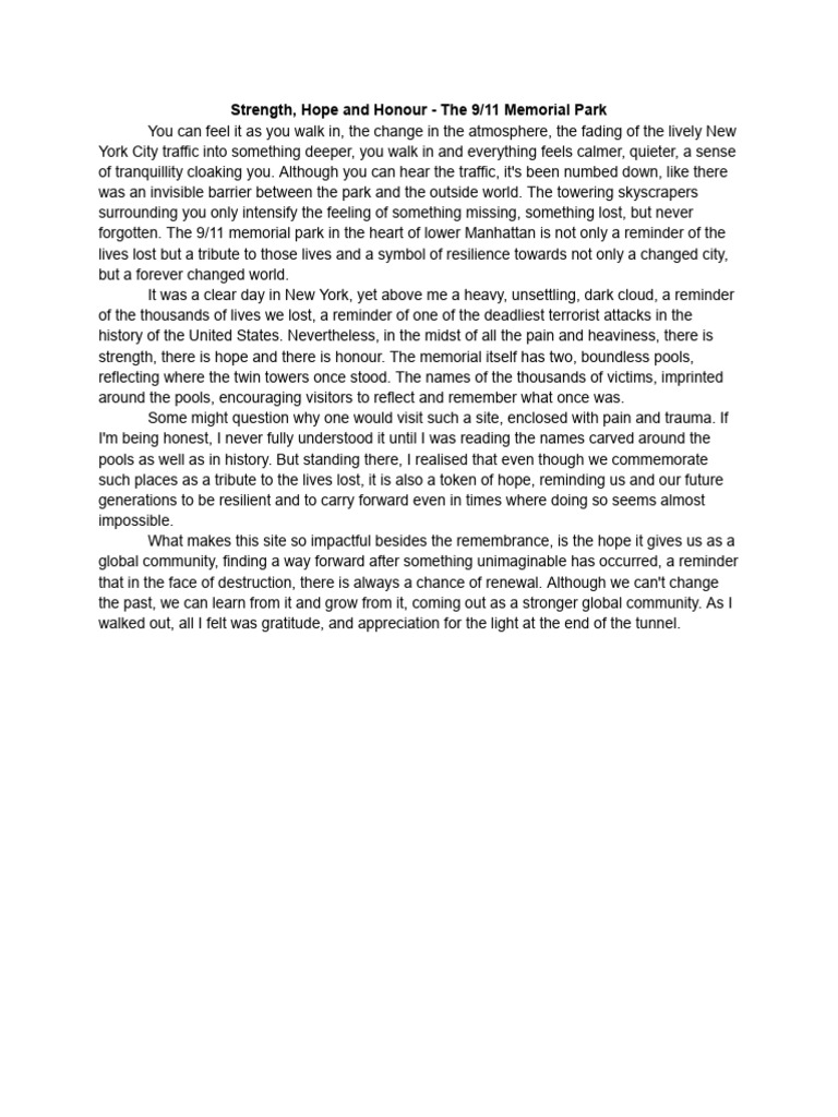 Strength, Hope and Honour - The 9_11 Memorial Park | PDF Strength, Hope and Honour - The 9_11 Memorial Park | PDF