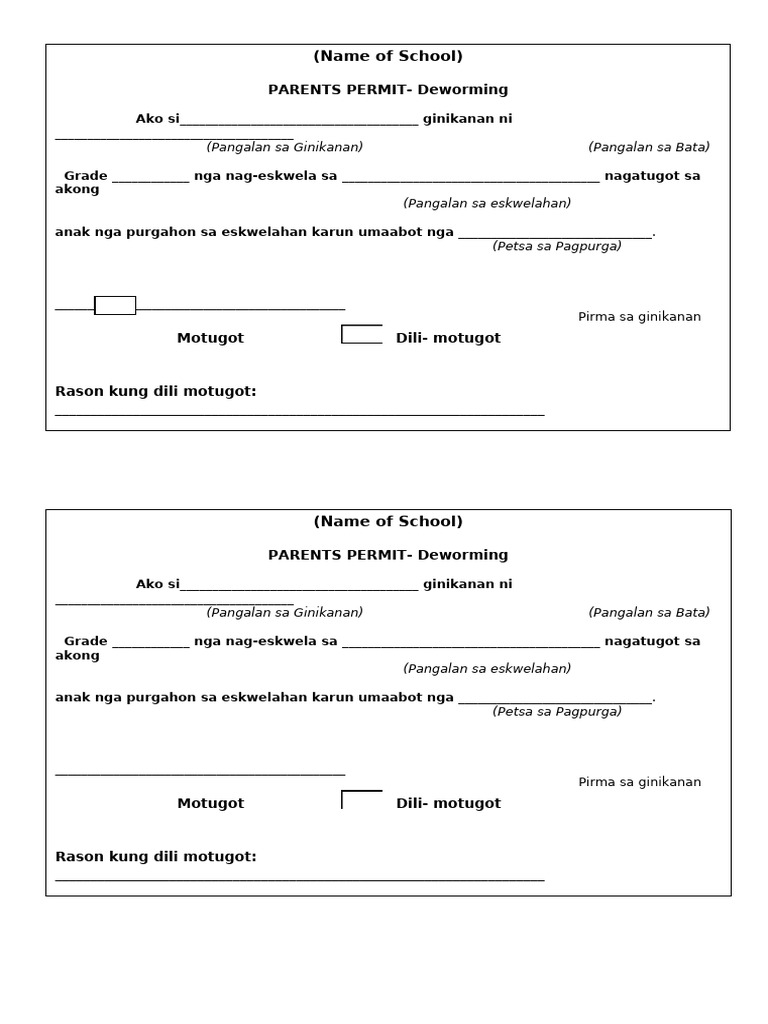 Deworming Parents Consent2 | PDF
