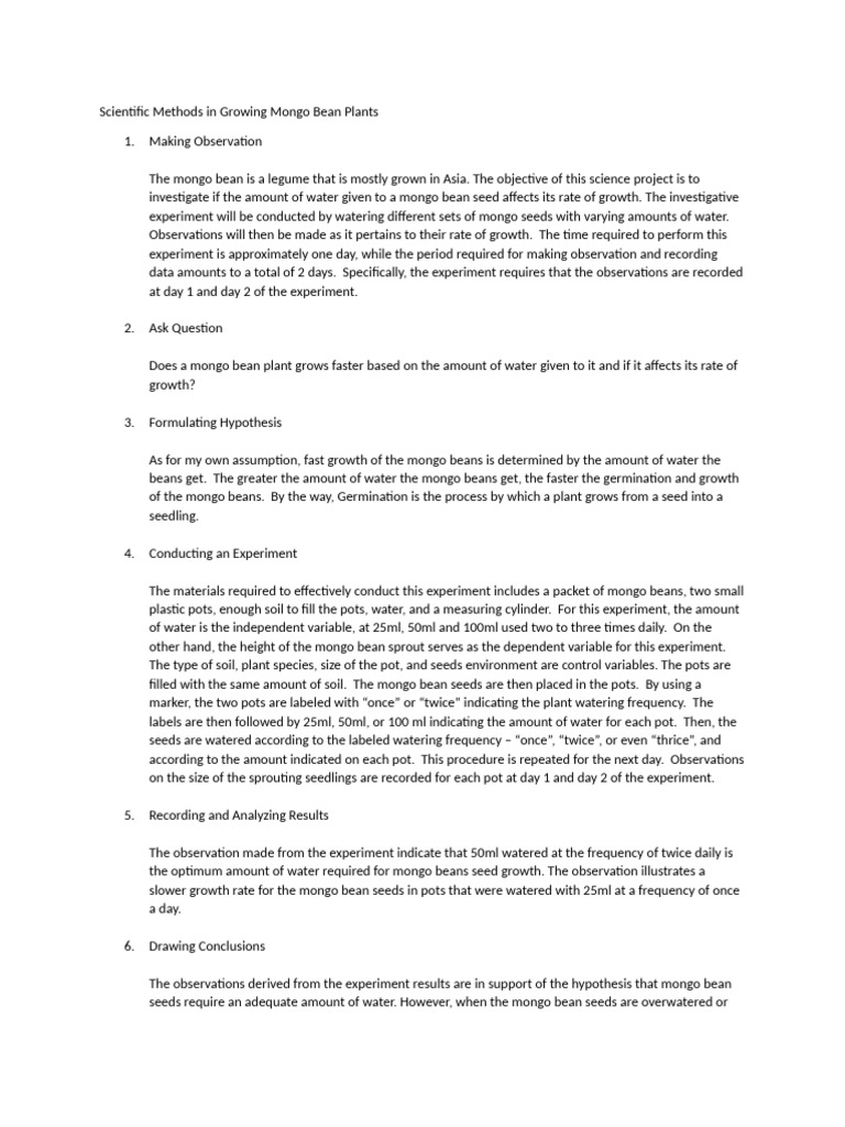 Scientific Methods in Growing Mongo Bean Plants Indoors and Outdoors ...