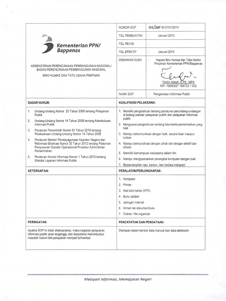 Sop Pengelolaan Informasi Bappenas | PDF