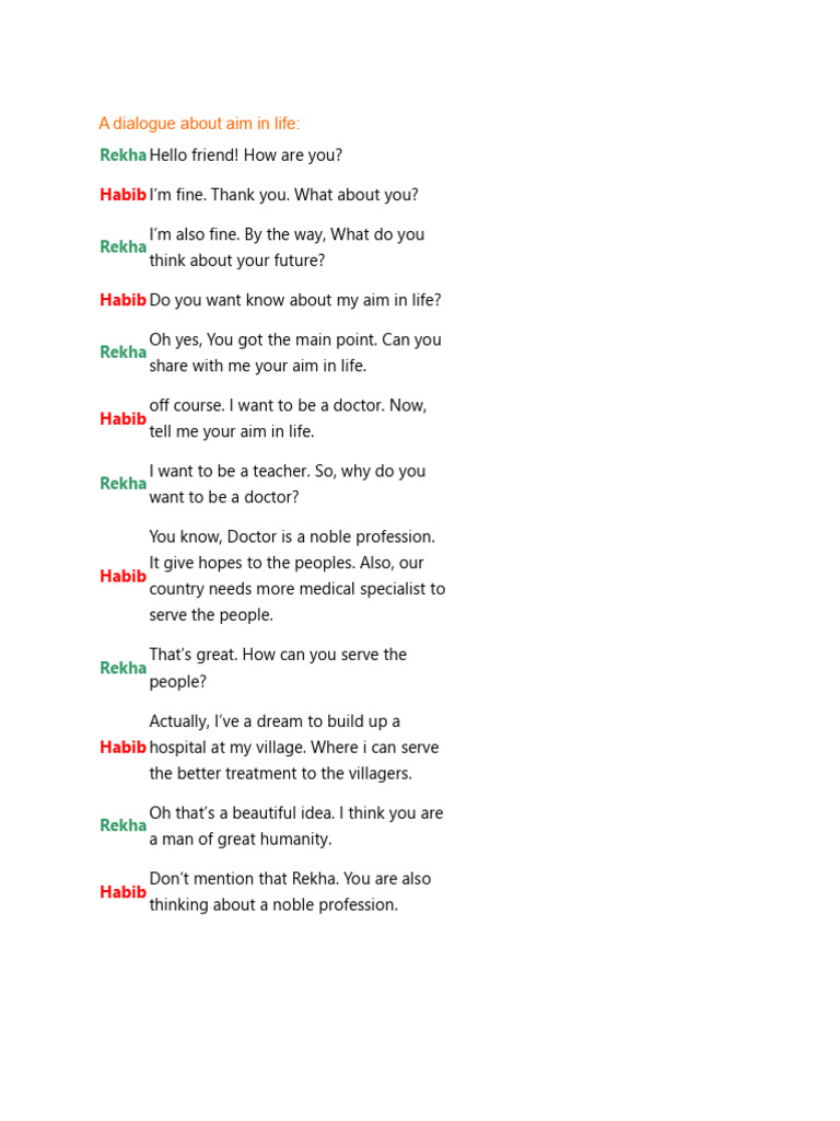 Dialogue on Life Aims Between Friends | PDF | Career & Growth | Self ...