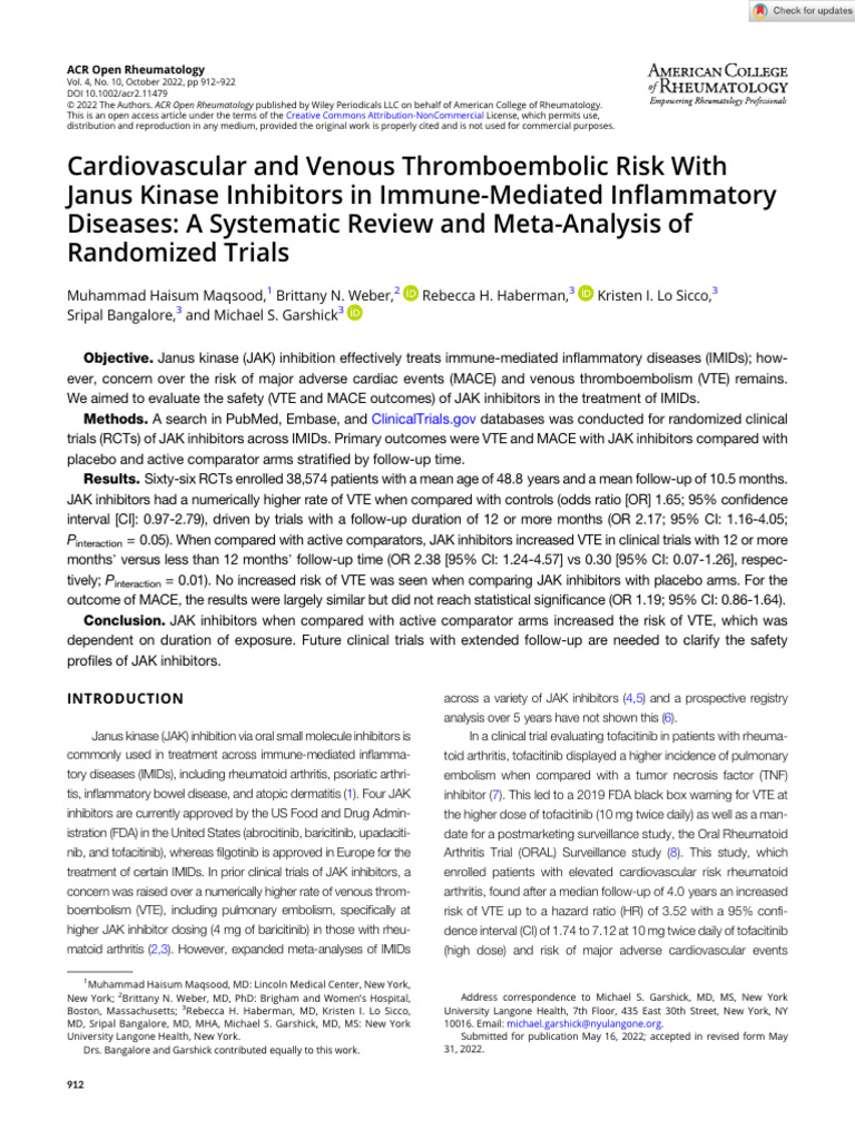 ACR Open Rheumatology - 2022 - Maqsood - Cardiovascular and Venous ...