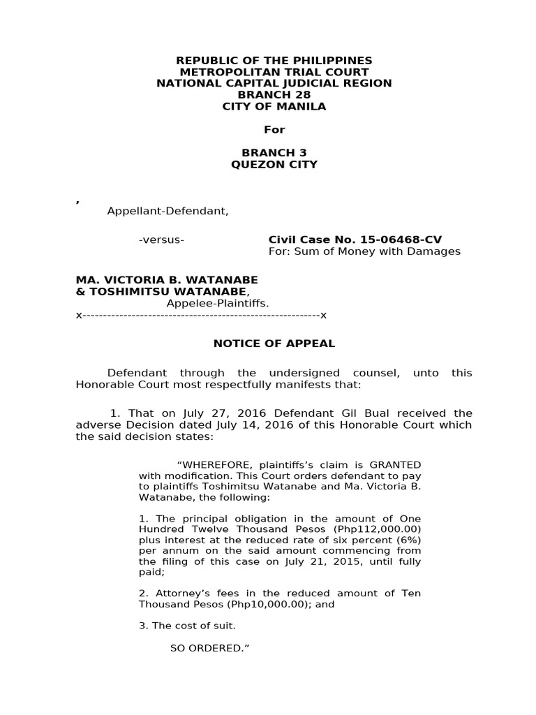 NOTICE OF APPEAL | PDF | Lawsuit | Separation Of Powers