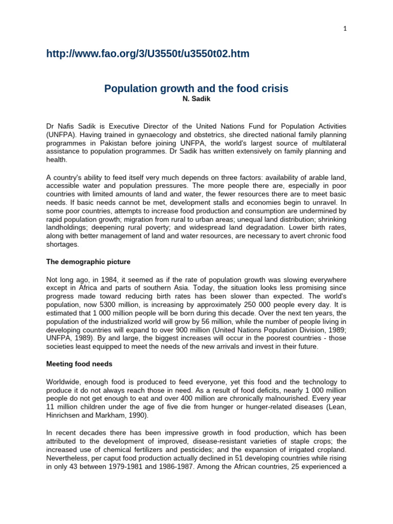Reading. Population Growth and The Food Crisis | PDF | Agriculture ...