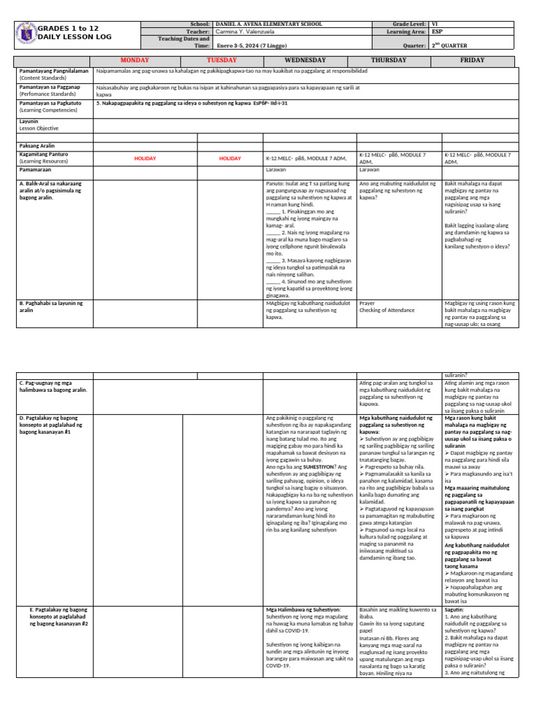 DLL - Esp-6 - Q2 - W7 2024 | PDF