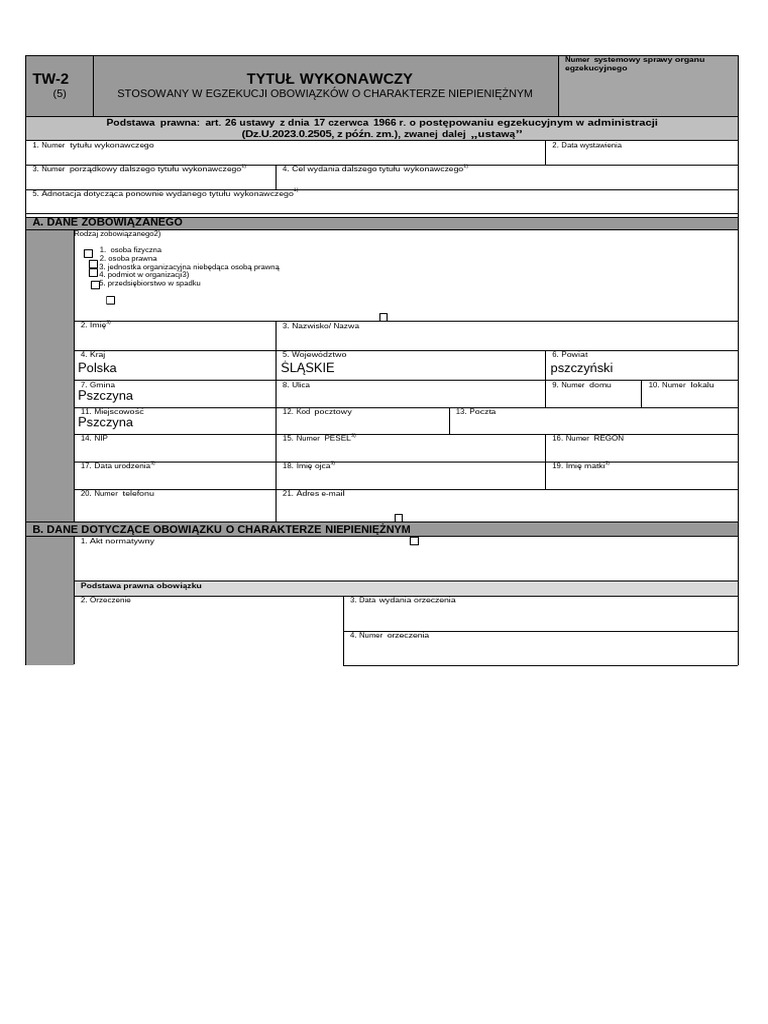 Tytuł Wykonawczy | PDF