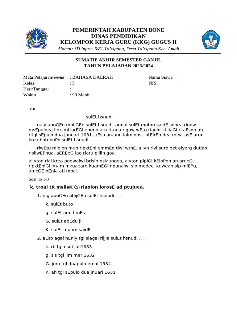 Bhs - Daerah Kls 5 Ganjil | PDF