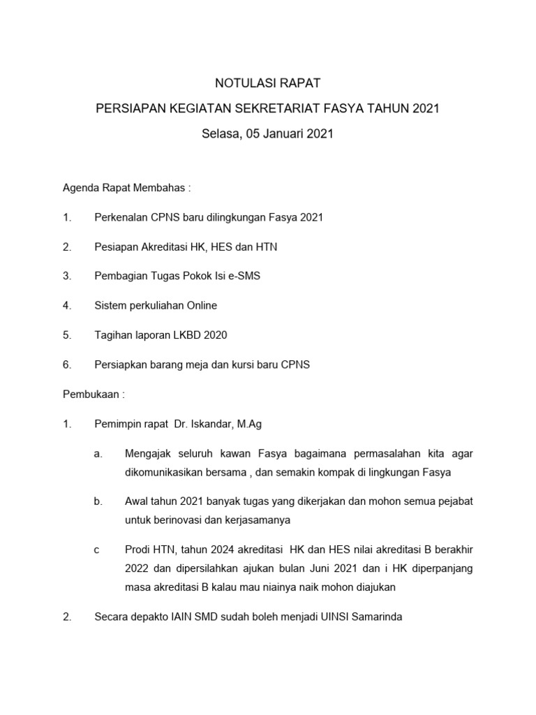 Notulensi Rapat Tahun 2021 | PDF | Karier & Perkembangan