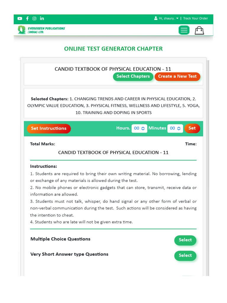 Online Test Generator Chapter: Candid Textbook of Physical Education ...