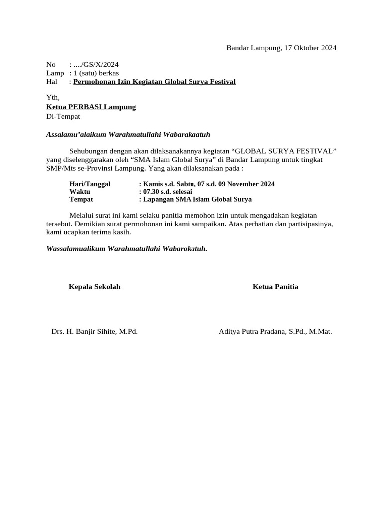 Surat Izin Perbasi | PDF | Sains & Matematika
