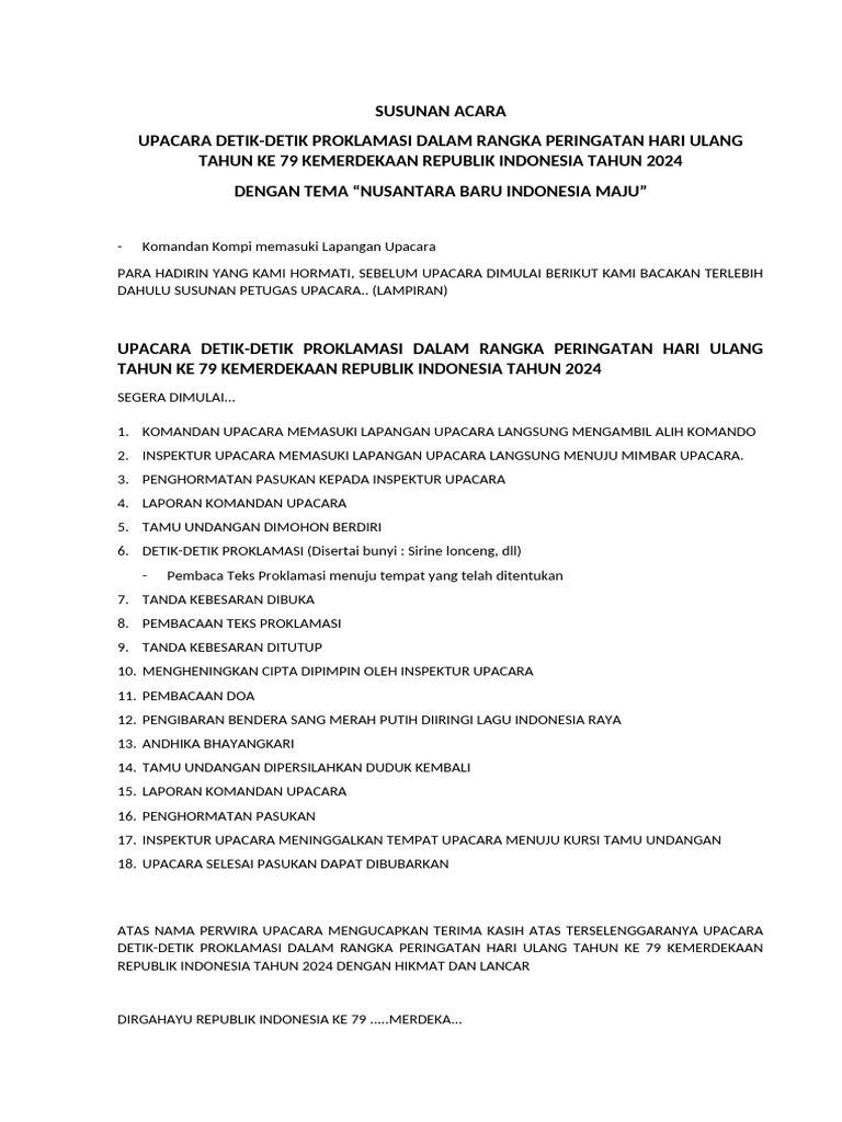 SUSUNAN ACARA Upacara 17 Agustus 2024 | PDF | Perjalanan | Sains & Matematika