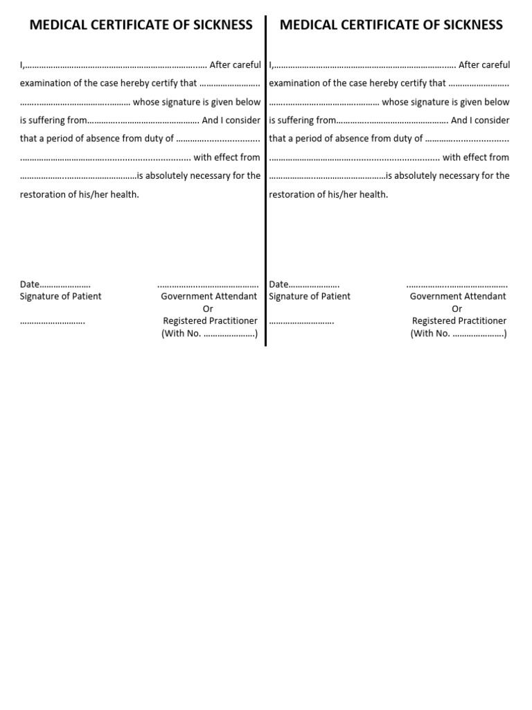 Medical Certificate of Sickness Template | PDF