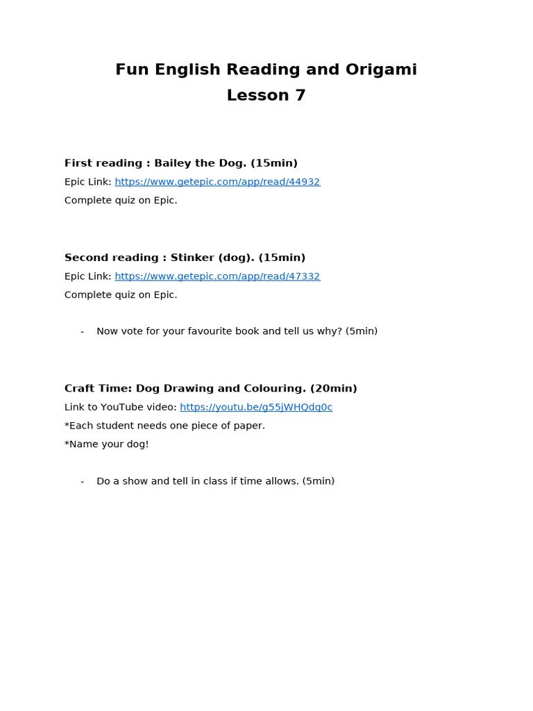 Fun English Reading and Arts - Lesson 7 (Dog) . | PDF