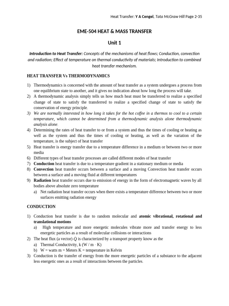 EME-504 HMT Unit 1 Chapter 1 Introduction | PDF | Heat Transfer | Thermal Conduction