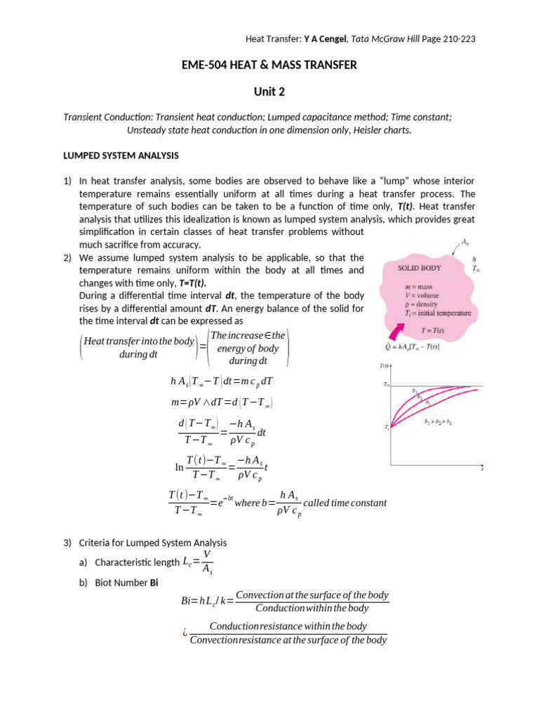 EME-504 HMT Unit 2 Chapter 2 Transient Heat Transfer | PDF | Thermal Conduction | Heat Transfer