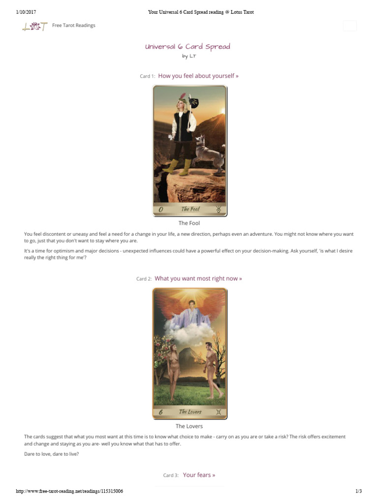 Your Universal 6 Card Spread Reading at Lotus Tarot | PDF | Self ...