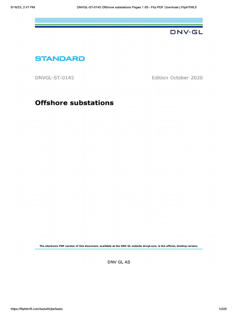 DNVGL ST 0145 2020 Oct Offshore Substations | PDF