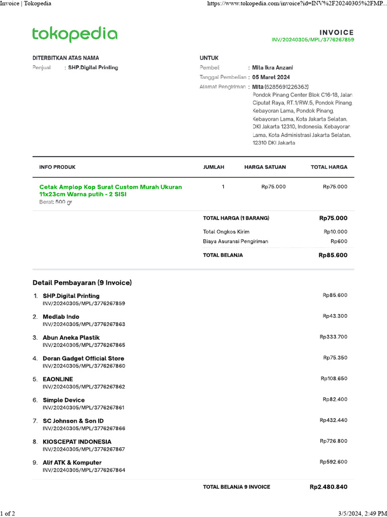 Invoice Kop Surat | PDF