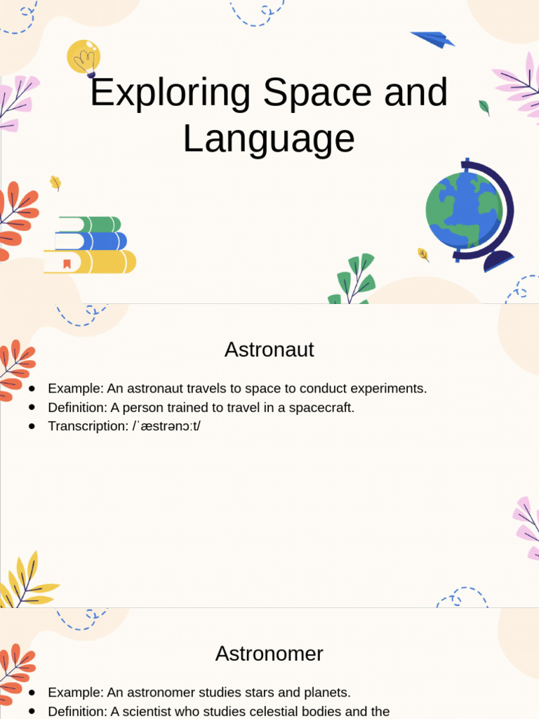 Space Vocabulary and Definitions Guide | PDF | Part Of Speech | Astronauts