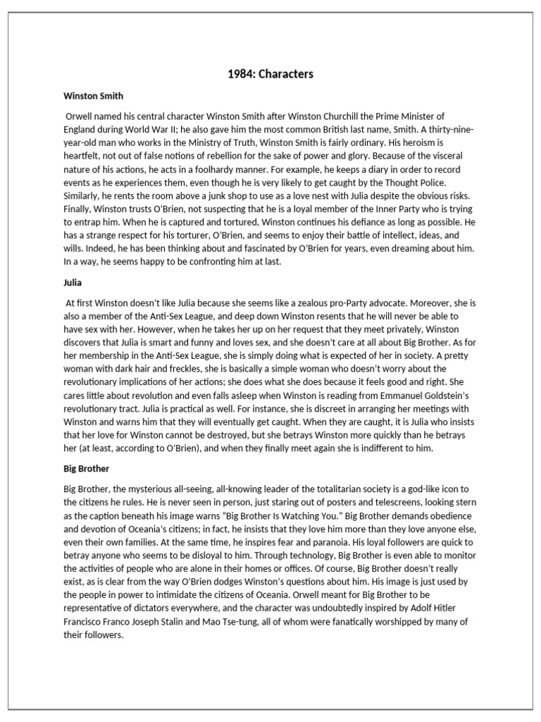 1984 Character Descriptions | PDF | Social Science | Mystery, Thriller ...