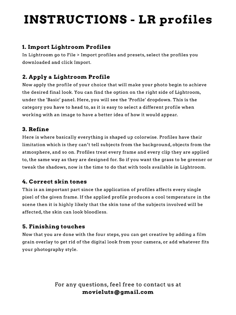 Instructions Lightroom Profiles | PDF