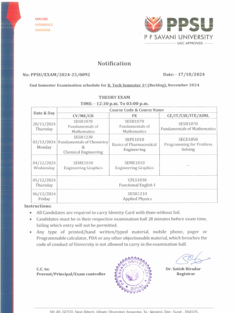 Soe Exam Schedule | PDF