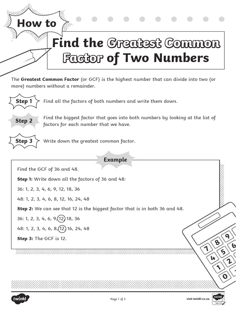 How To Find The Highest Common Factor of Two Numbers Activity Sheet ...