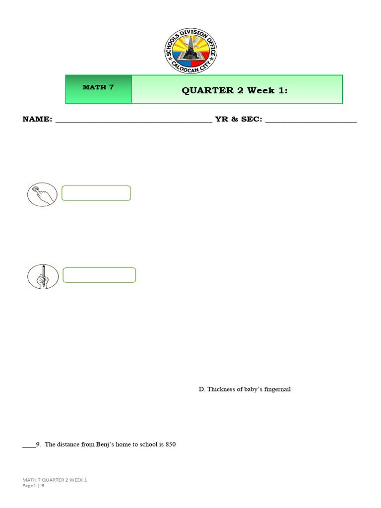 Math-7-Qtr-2-Week-1 | PDF | Measurement | Temperature