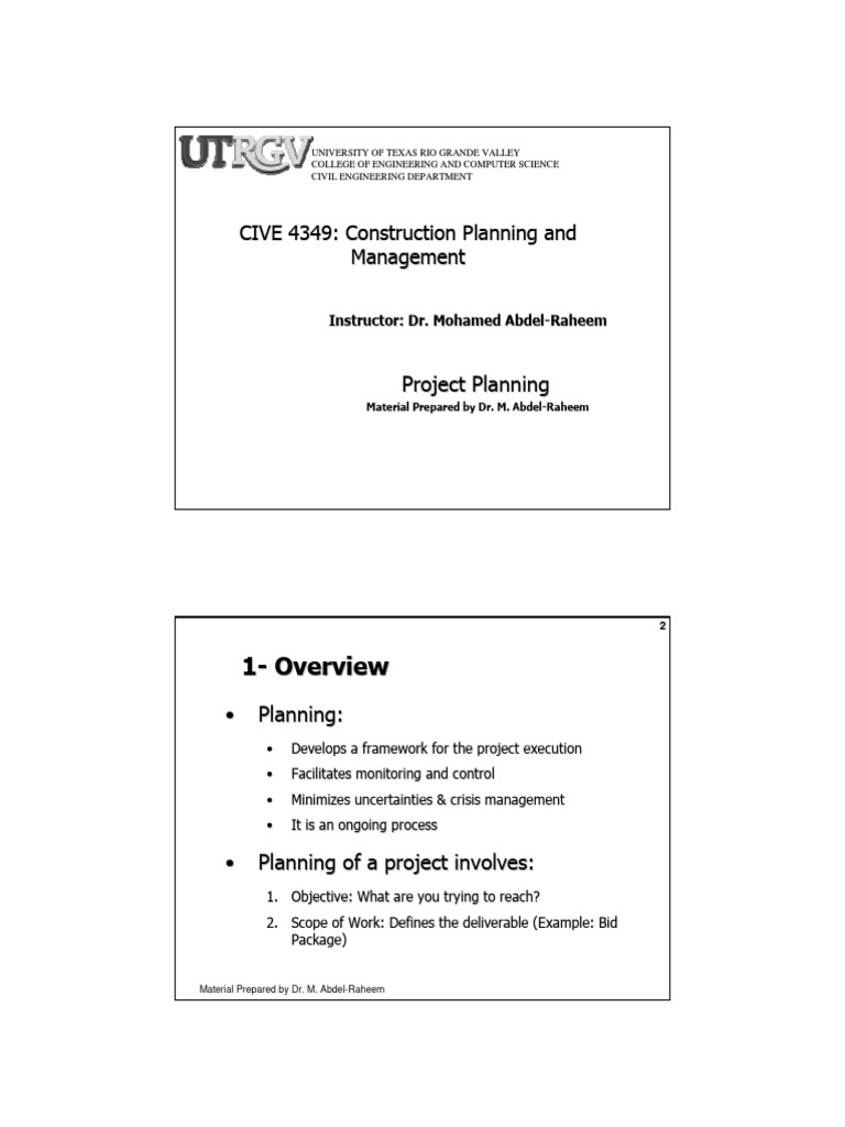 Lecture 5 - Project Planning | PDF | Wall | Concrete