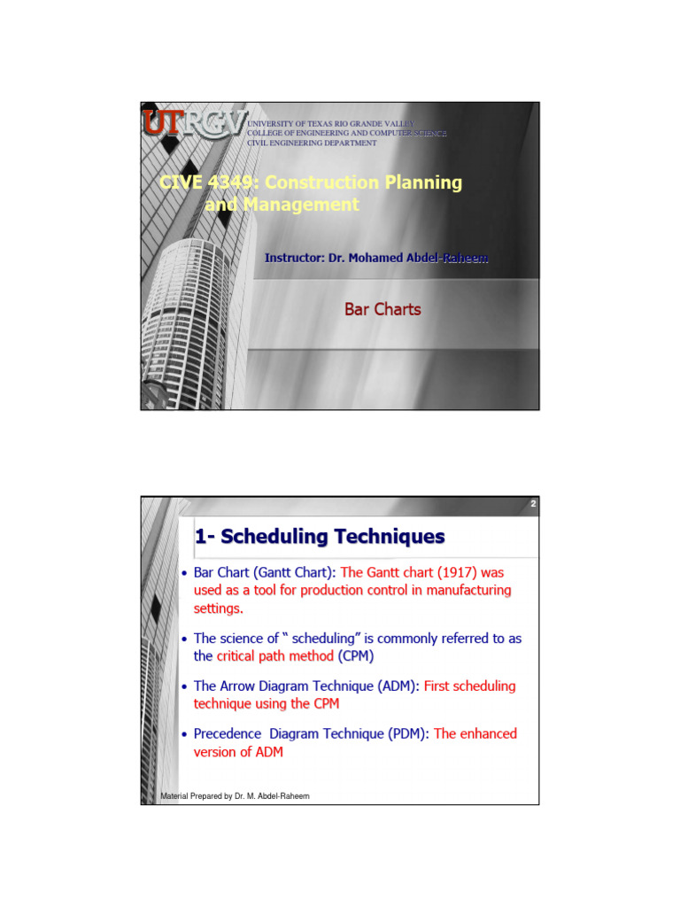 Lecture 6- Project Scheduling-Bar Chart | PDF | Building Engineering | Building Technology