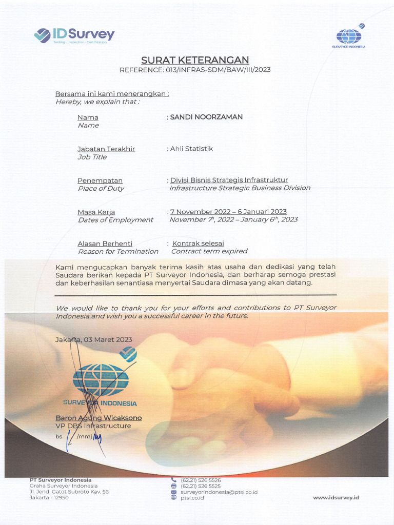 2022 Paklaring_SANDI NOORZAMAN SI | PDF