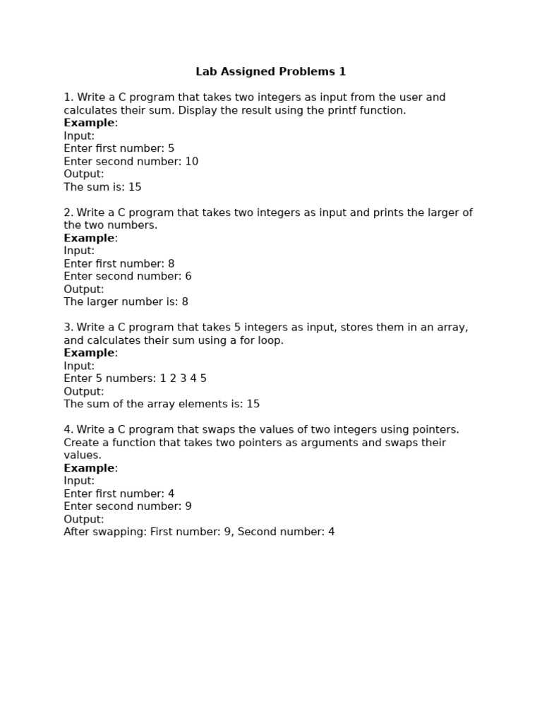 C Programming Lab Problems Solutions | PDF