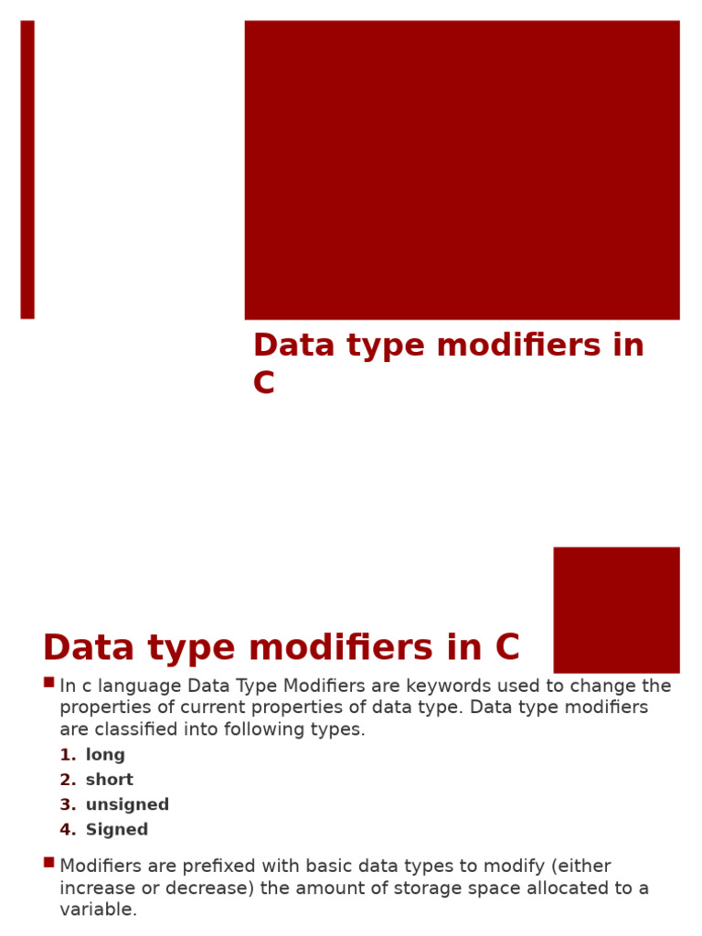 C Data Type Modifiers Guide | PDF
