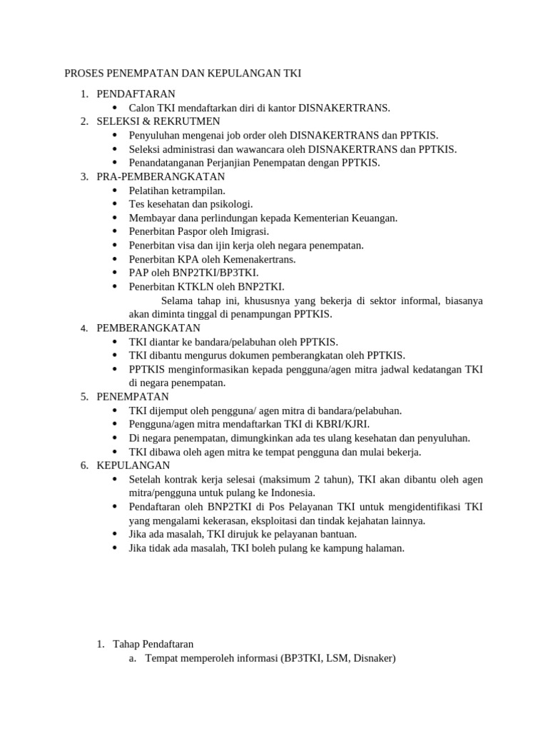 Proses Penempatan Dan Kepulangan Tki | PDF