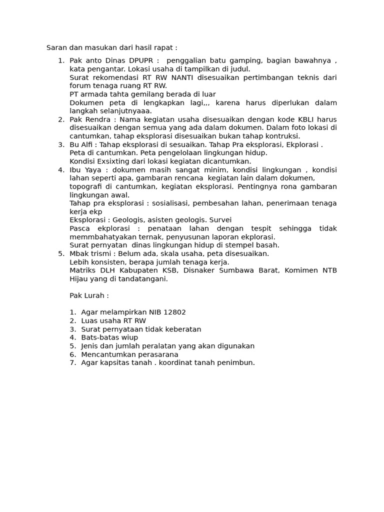 Saran Dan Masukan Dari Hasil Rapat | PDF