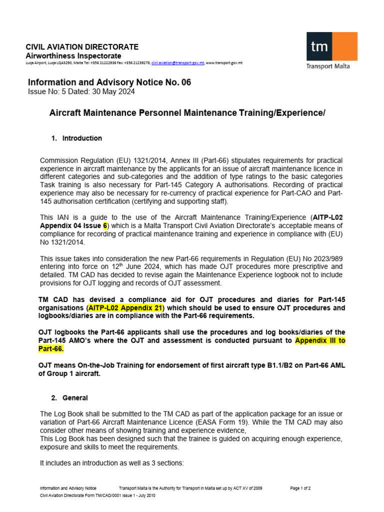 IAN 06 Maintenance Logbook - Issue 5 | PDF | Aviation