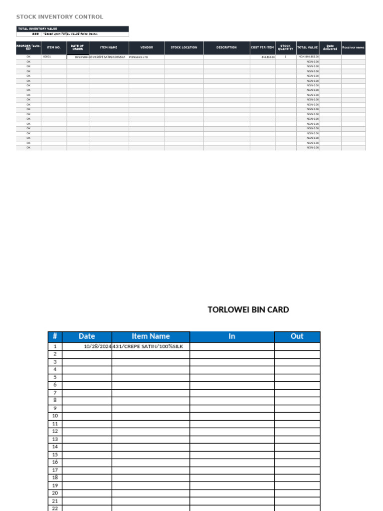 Bin Card Format Excel | PDF | Business | Business Economics